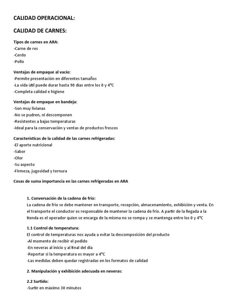 Calidad Operacional: Calidad de Carnes | PDF | Carne | Panes