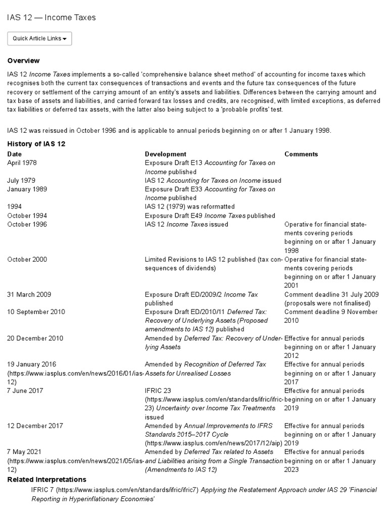 IAS 12 - Income Taxes | PDF | Deferred Tax | Taxes