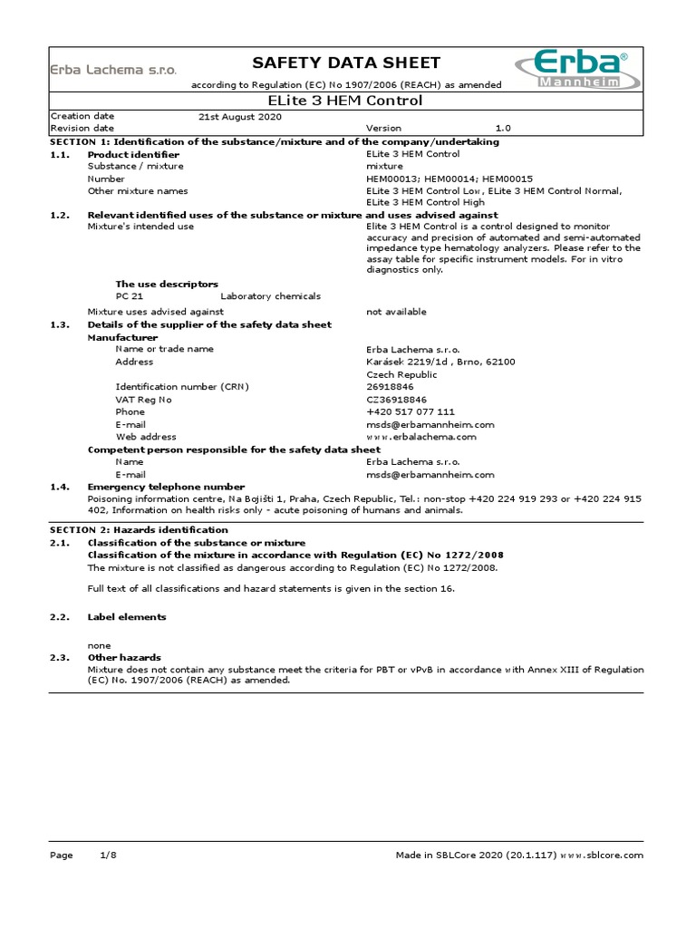 MSDS ELite 3 HEM Control-pqv4C1pJds | PDF | Toxicity | Waste