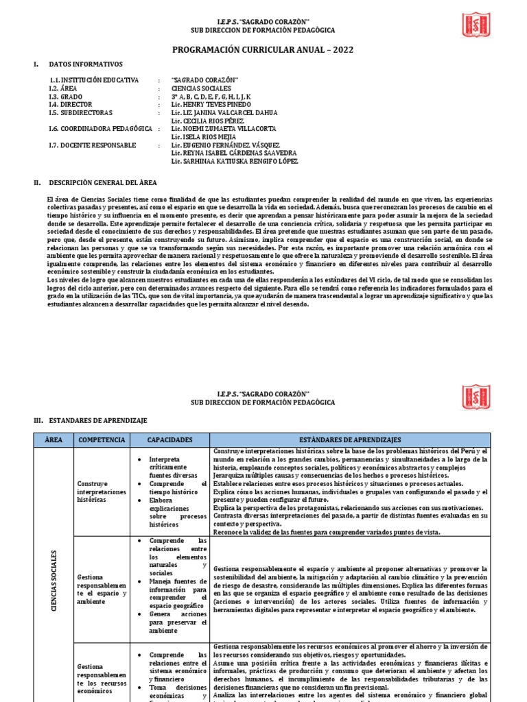 3ro Programación CCSS | PDF | Aprendizaje | Sustentabilidad