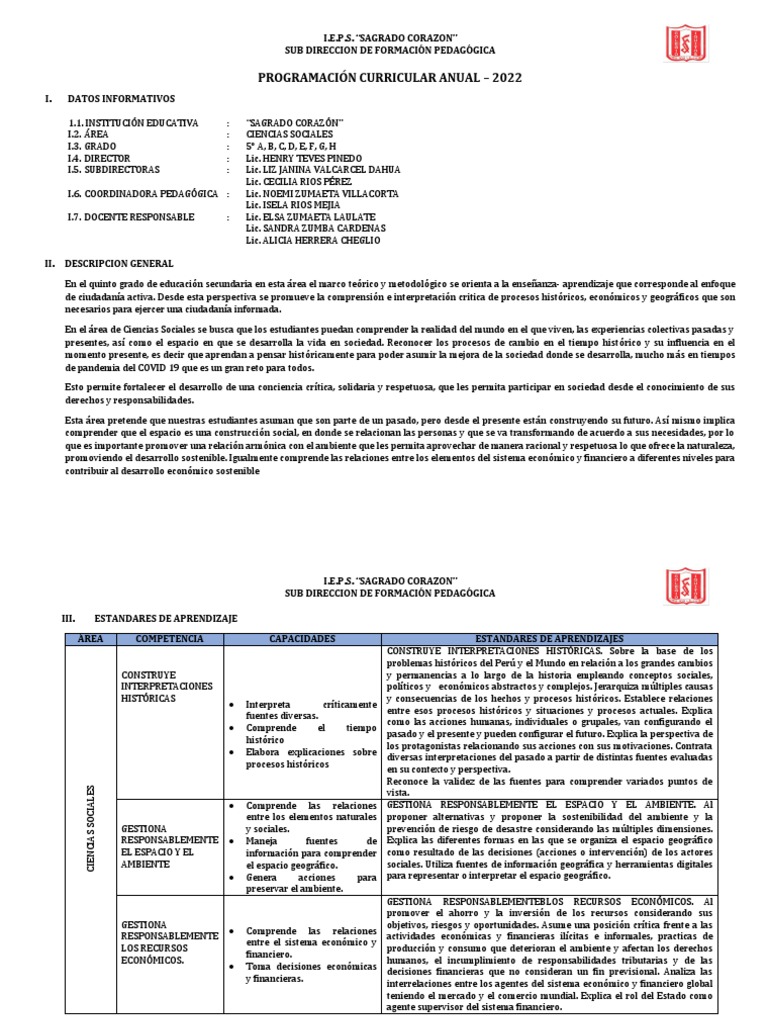 5to Programación CCSS | Descargar gratis PDF | Aprendizaje | Sustentabilidad