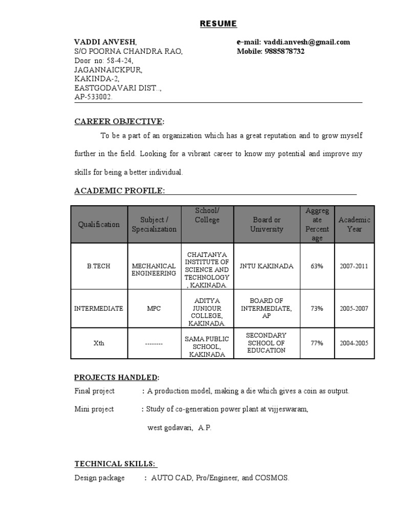 Career Objective: Vaddi Anvesh | PDF