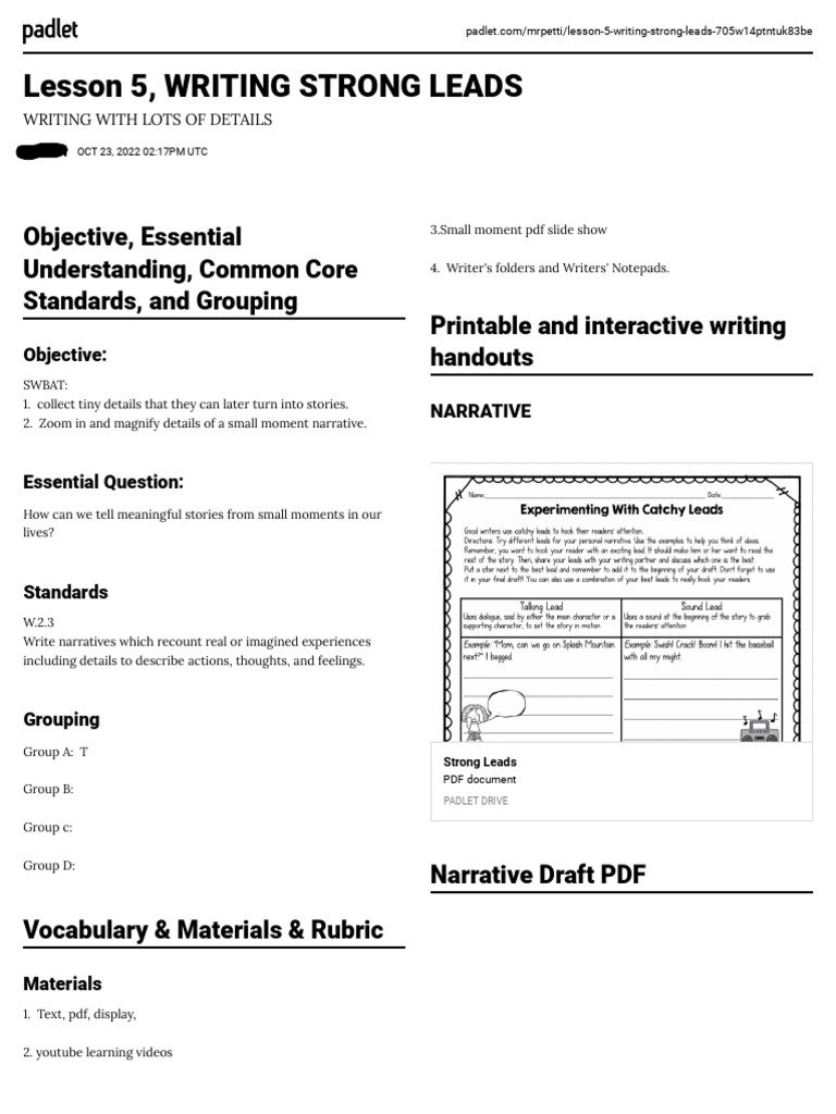 Small Moments Lesson 5 | PDF | Communication | Learning
