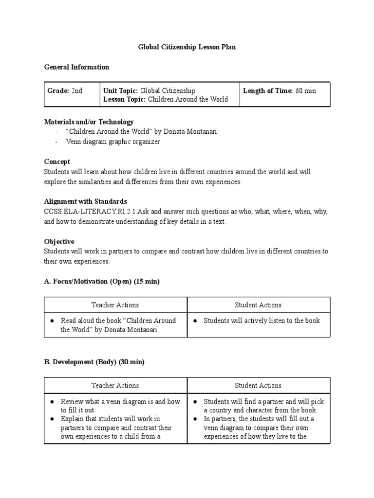 Ftip Global Citizenship Lesson Plan | PDF | Lesson Plan | Teachers