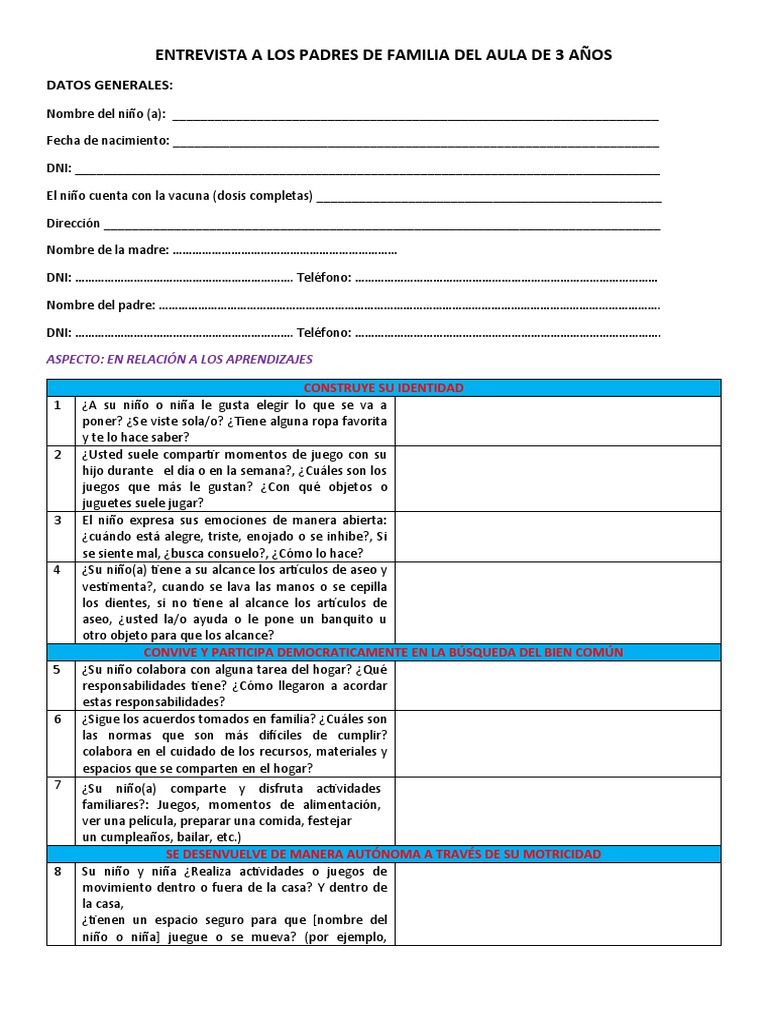 Entrevista a Padres de Familia 3 Años | PDF