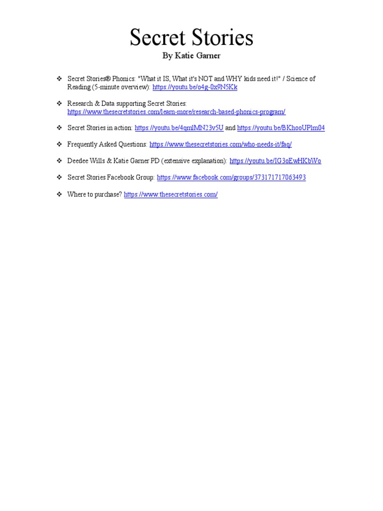 Free Secret Stories Resources Guide | PDF