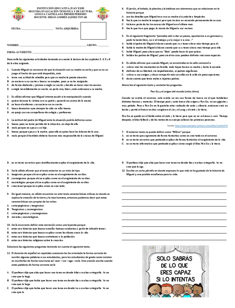 Evaluación Ii Primer Periodo Pdf