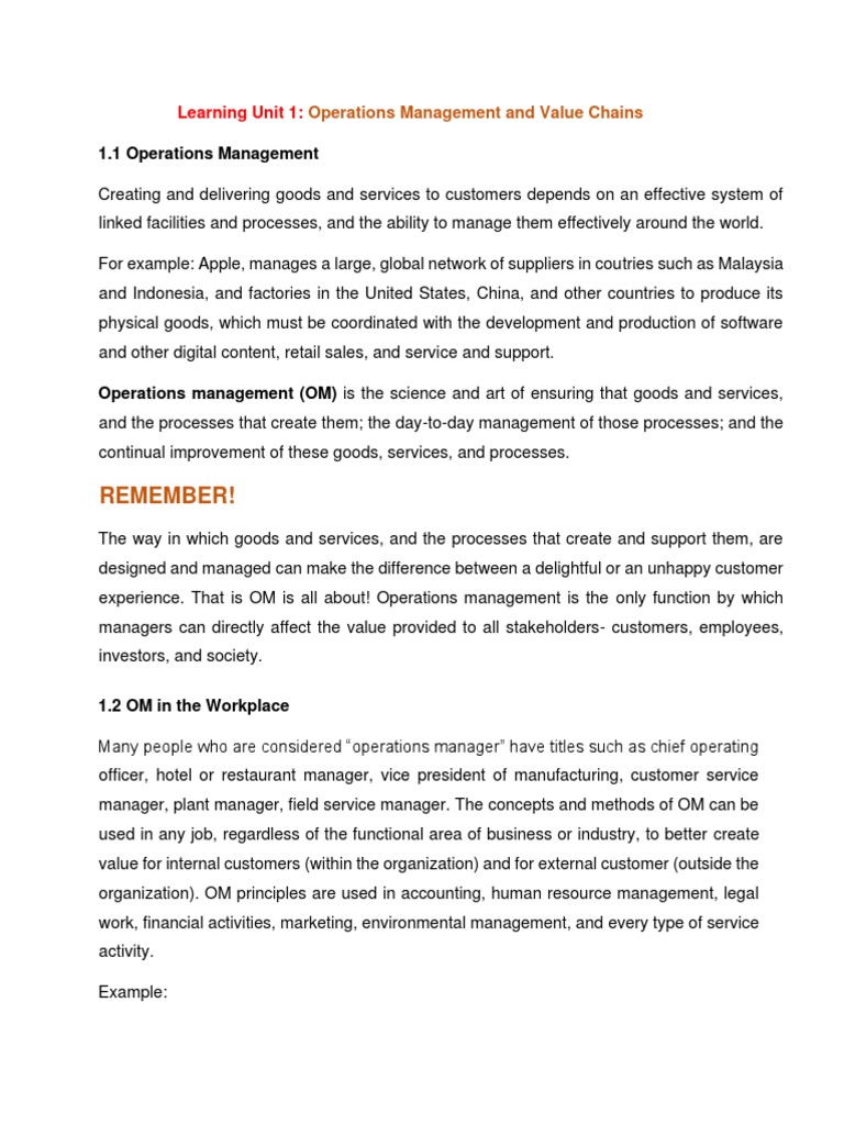 Operations Management Module 1 | PDF | Supply Chain | Goods