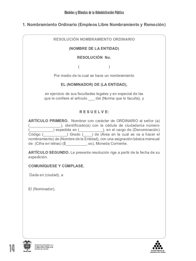 Nombramiento Ordinario (Empleos Libre Nombramiento y Remoción) | PDF