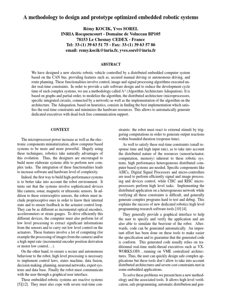 A Methodology To Design and Prototype Optimized Embedded Rob | PDF | Embedded System | Parallel ...