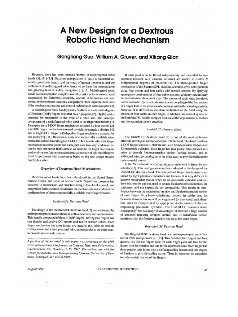 A New Design For A Dextrous Robotics Hand Mechanism | PDF