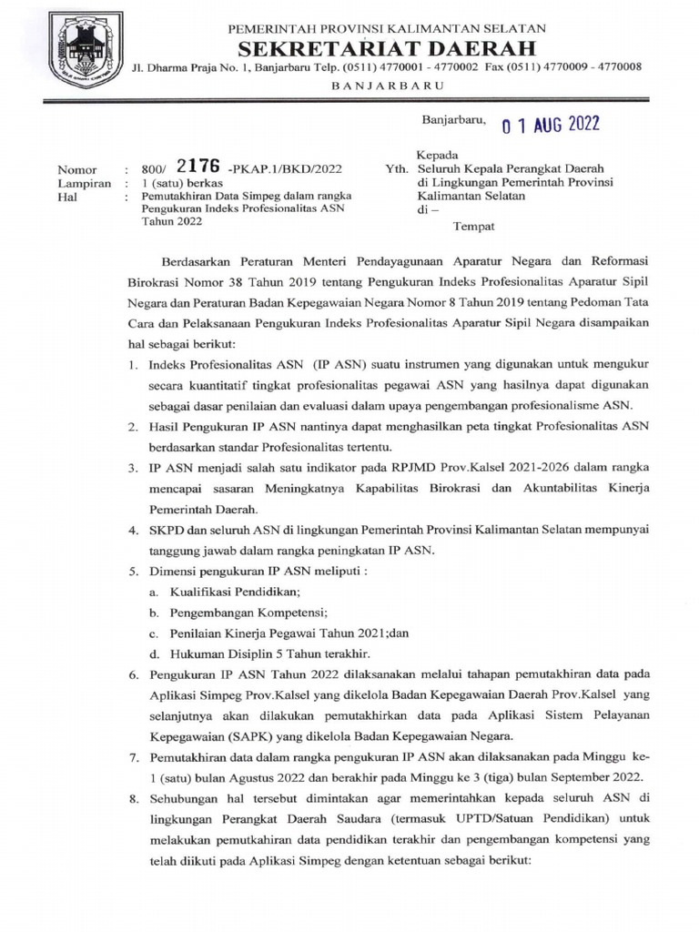 Pemutakhiran Data Simpeg Dalam Rangka Pengukuran Ip Asn 2022 PDF | PDF