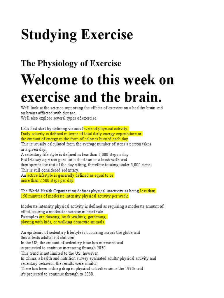Week 2 - Exercise and The Brain | PDF | Sedentary Lifestyle | Stroke