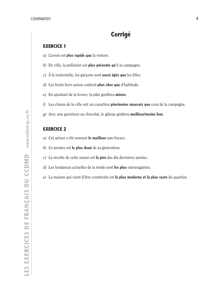 Exercices sur le comparatif et superlatif | PDF