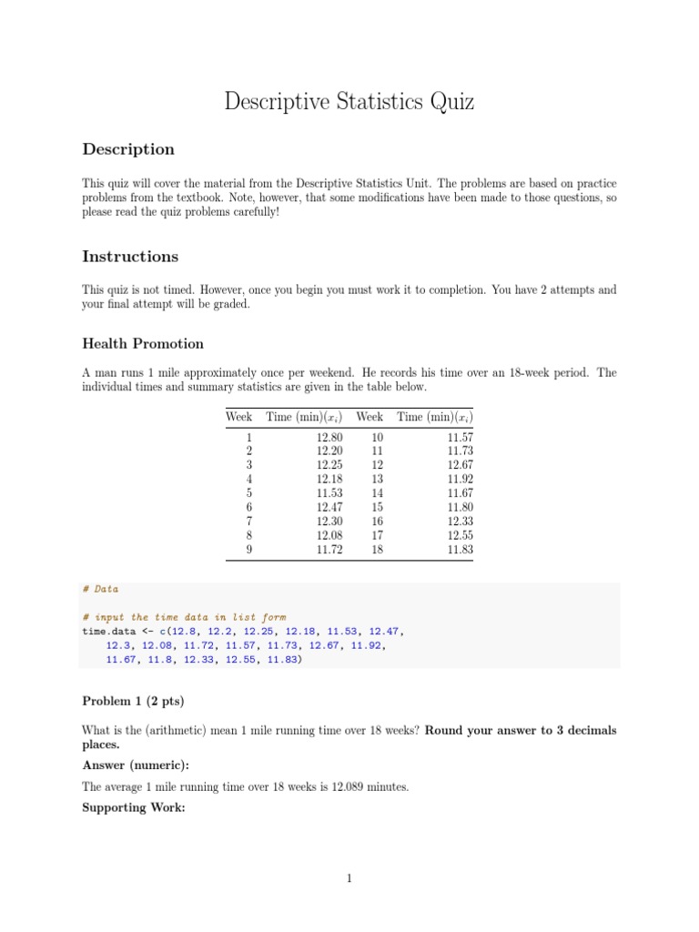 Q1 Descriptive Statistics PDF | PDF | Statistics