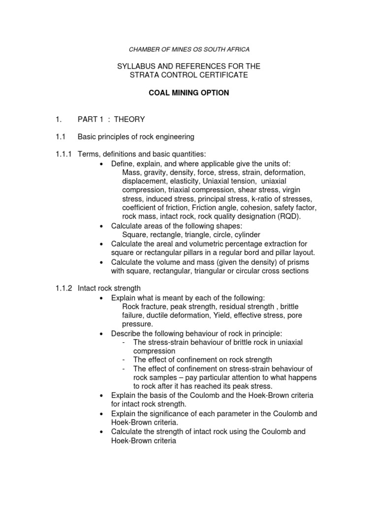 Strata Control Coal Syllabus | PDF | Strength Of Materials | Stress ...