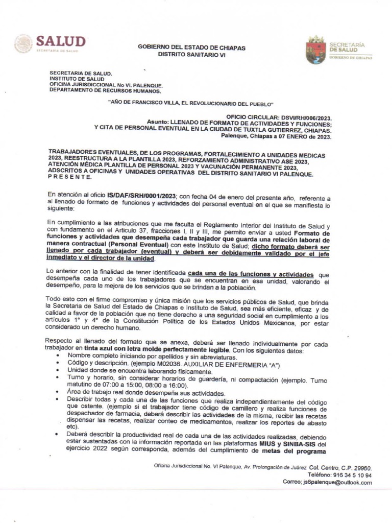 Oficio 006. Llenado de Formato de Funciones PDF | PDF