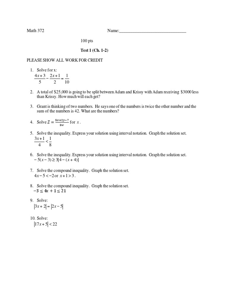 Math 372 T1 | PDF