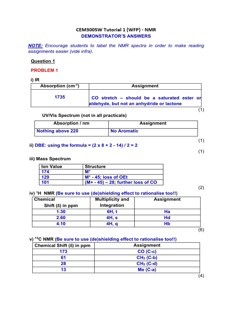Tutorial 1 - NMR - Solutions | PDF | Proton Nuclear Magnetic Resonance | Atomic Physics