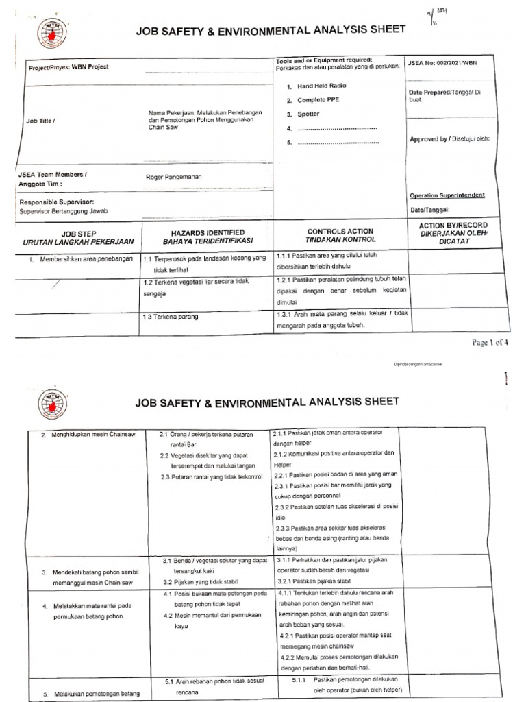 JSEA Melakukan Penebangan Dan Pemotongan Pohon Menggunakan Chain Saw | PDF