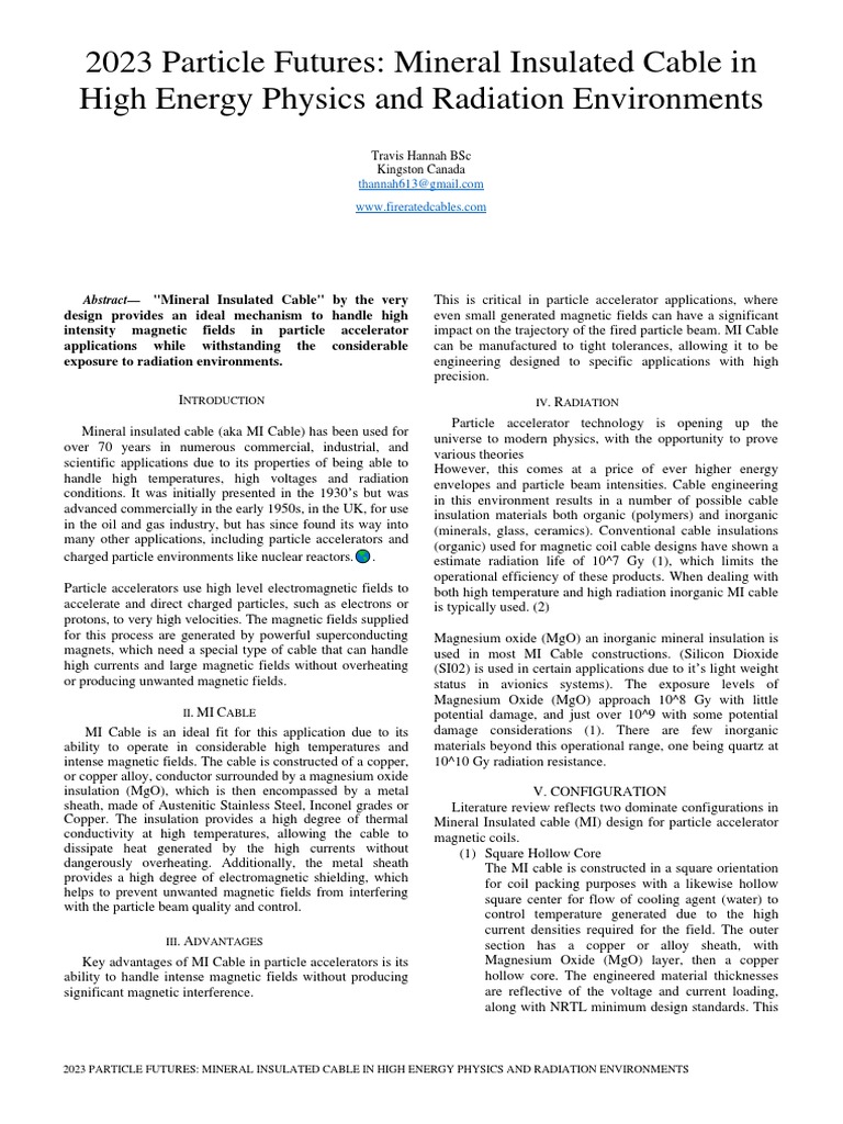 2023 Particle Futures - Mineral Insulated Cable in High Energy Physics ...