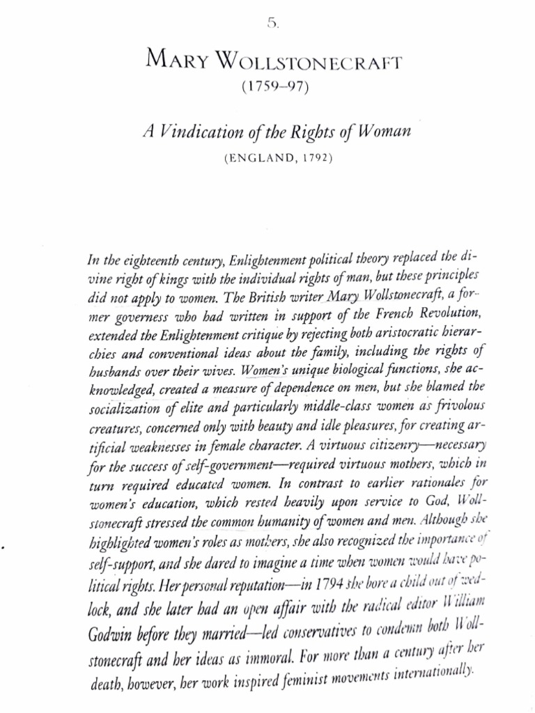Mary Wollstonecraft A Vindication of The Rights of Woman PDF | PDF