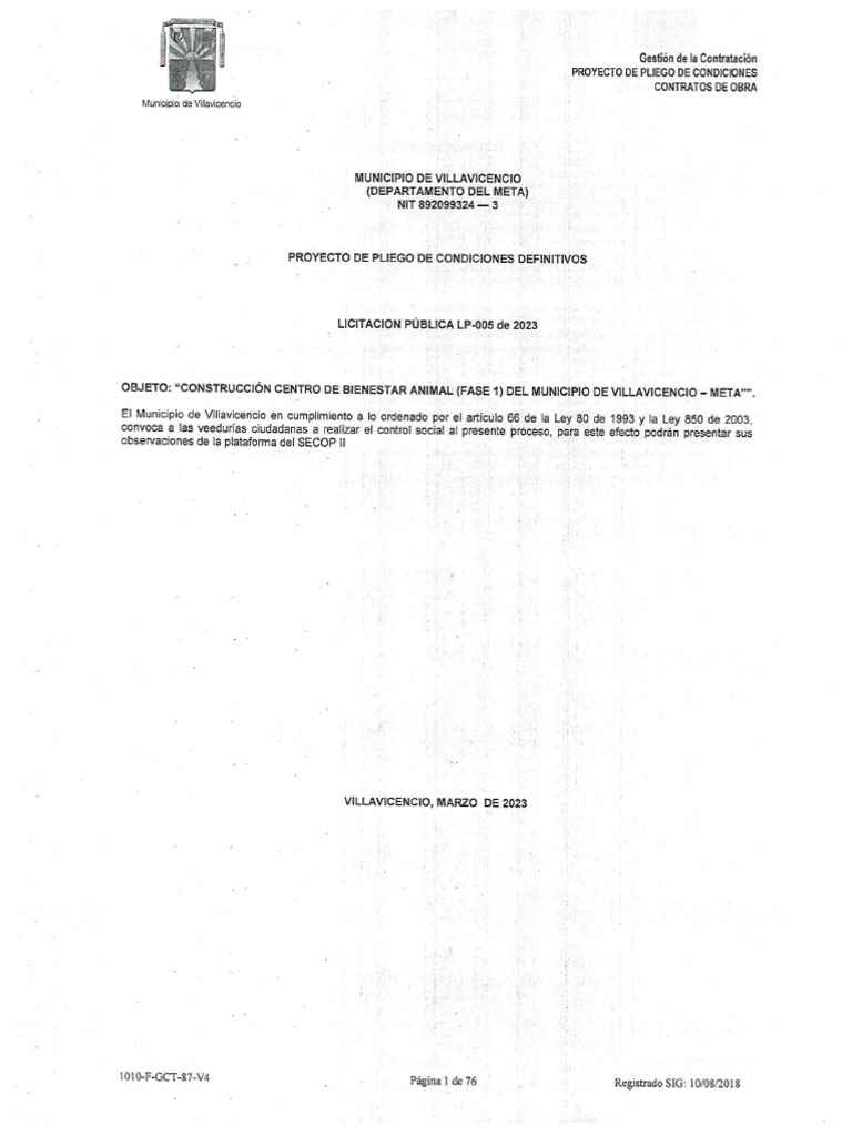 Proyecto de Pliegos LP-005-2023 | PDF