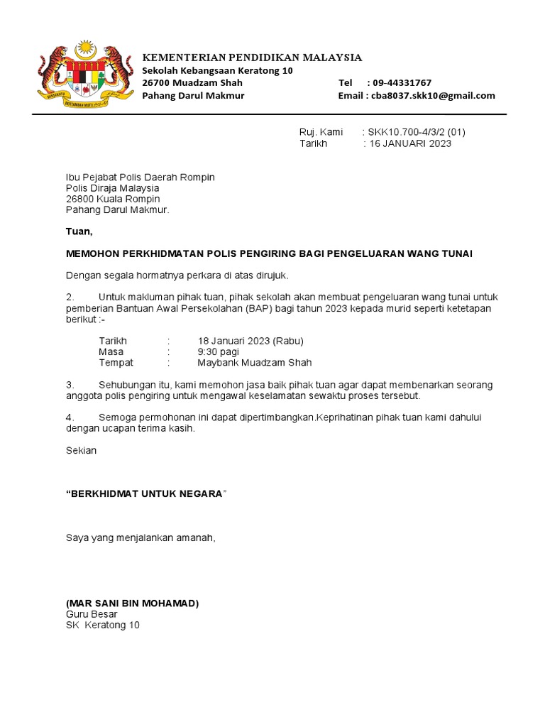 Surat mohon polis pengiring.docx | PDF
