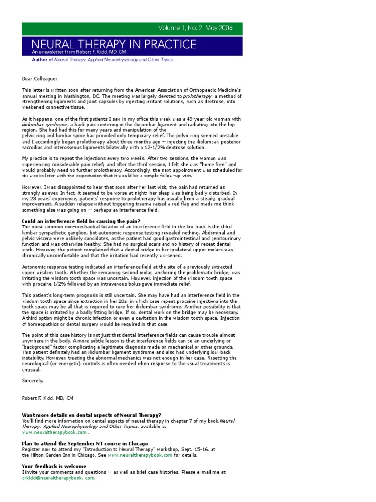 Neural Therapy in Practice Vol 01 No 02 2006 May | PDF | Clinical ...