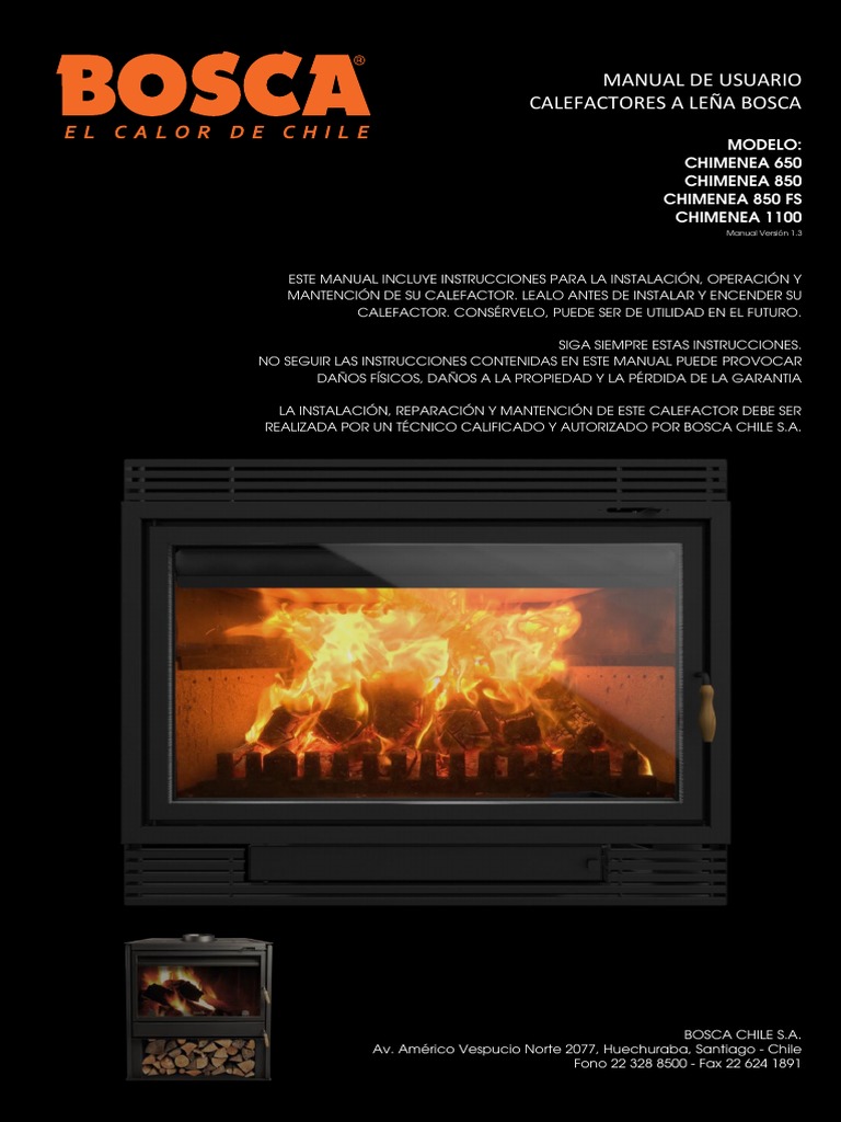 Manual de Calefactores Bosca 650 y 850 | PDF | Chimenea | Incendios