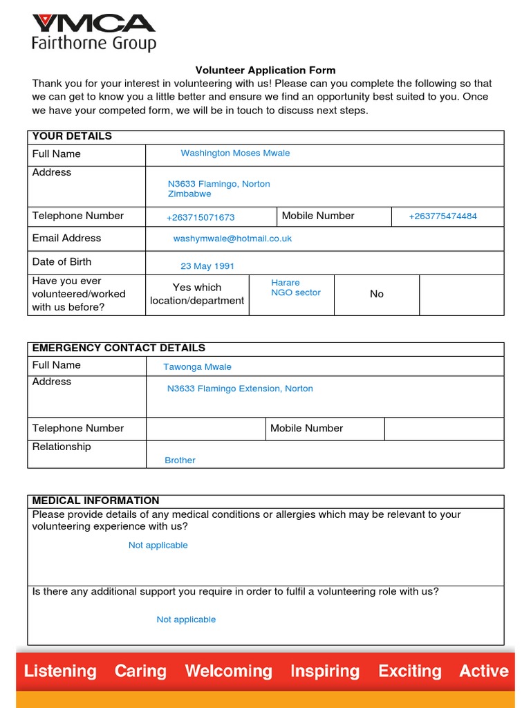 New Fairthorne Group Volunteer Application Form 09.01.20 | PDF ...
