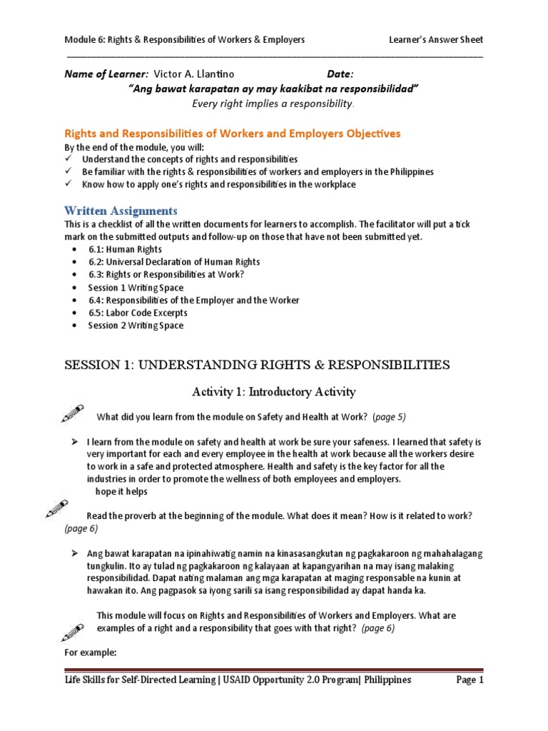 Answer Sheet For Module 6 | PDF | Employment | Overtime