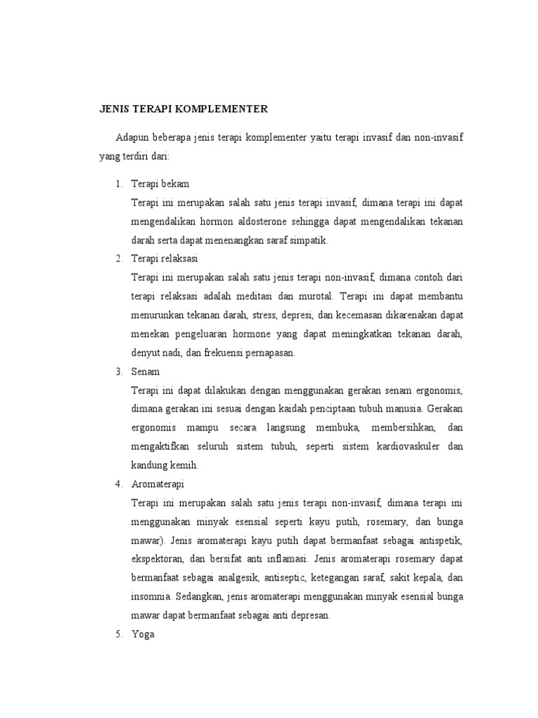 Jenis Terapi Komplementer | PDF | Kesehatan Holistik