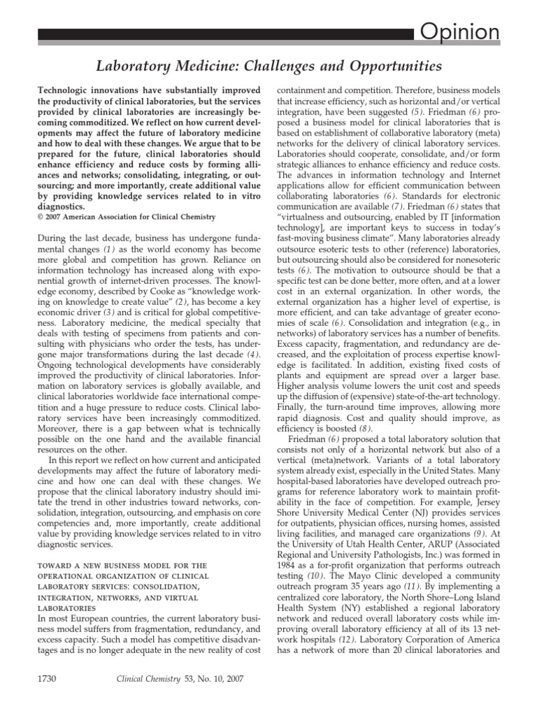 Laboratory Medicine Challenges and Opportunities | PDF | Medical Laboratory | Evidence Based ...