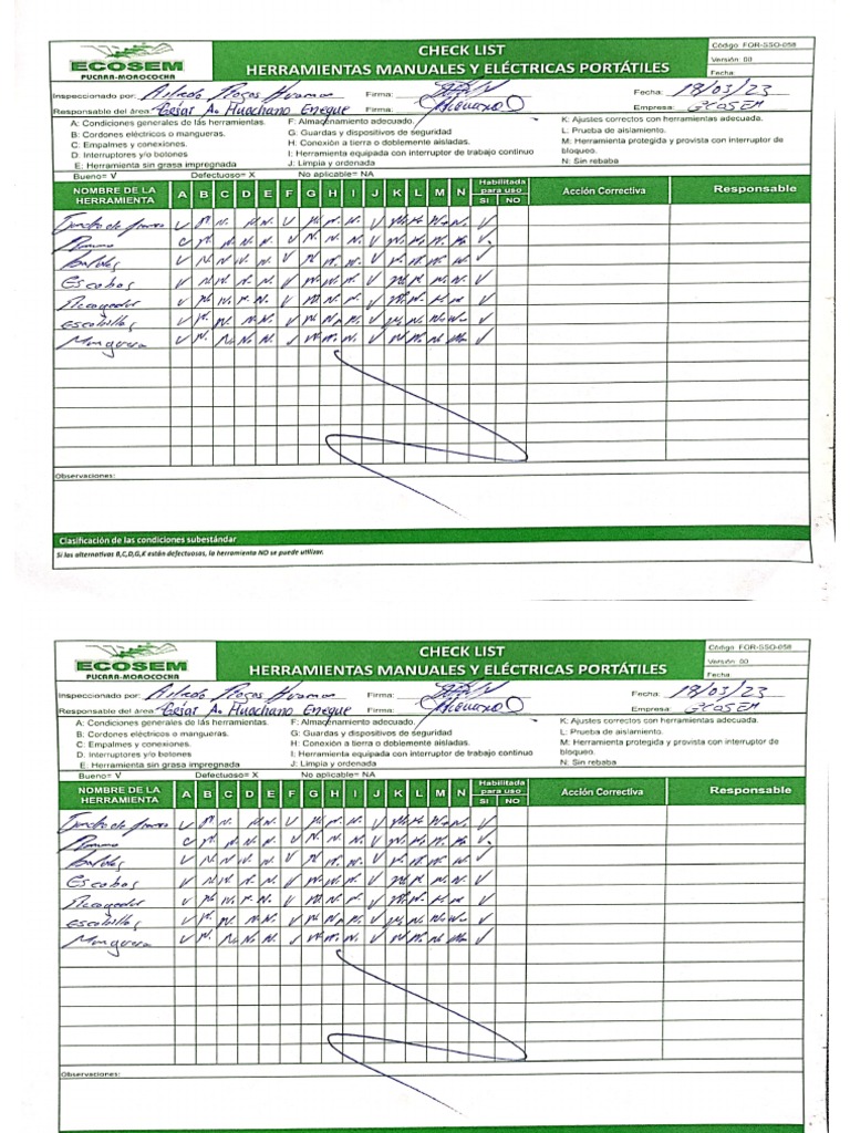 Check List de Herramientas Manuales y Electricas PDF | PDF Check List de Herramientas Manuales y Electricas PDF | PDF