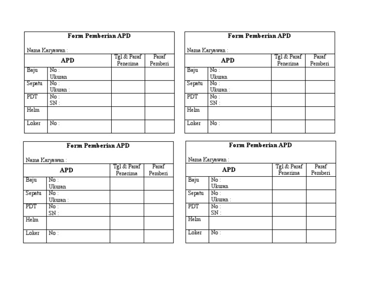 Form Pemberian APD | PDF