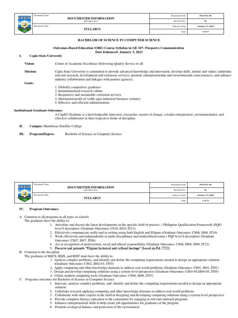 Syllabus - GE 106 PC | PDF | Communication | Educational Technology