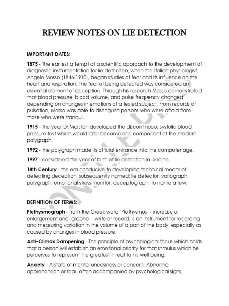 Review Notes On Lie Detection | PDF | Nervous System | Autonomic ...