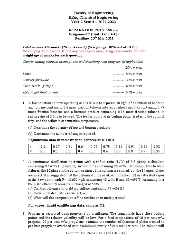 Assignment-2 (2023) PDF | PDF | Distillation | Laboratory Techniques