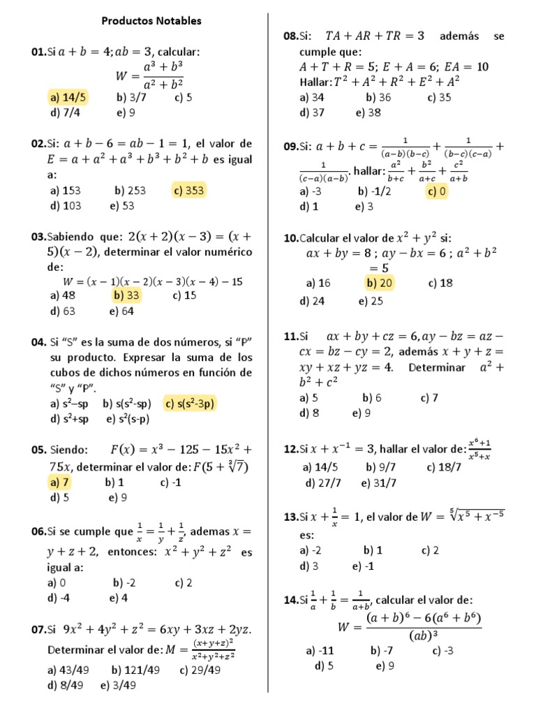 Algebra - Productos Notables Ii PDF | PDF | Matemáticas | Matemática ...