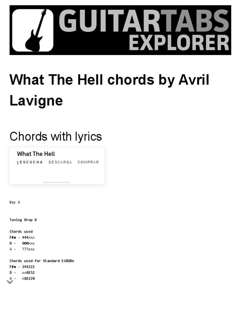 WHAT THE HELL Chords by Avril Lavigne - Chords Explorer | PDF ...