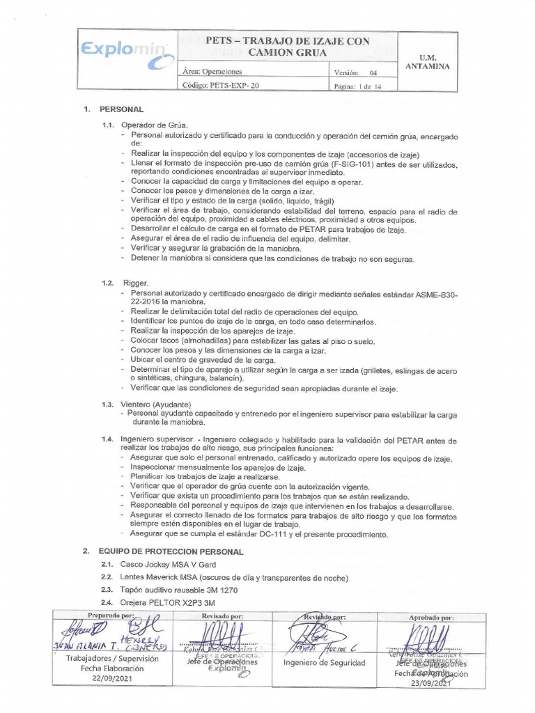 PETS-EXP-20 Trabajos de Izaje Con Camión Grúa V04 | PDF
