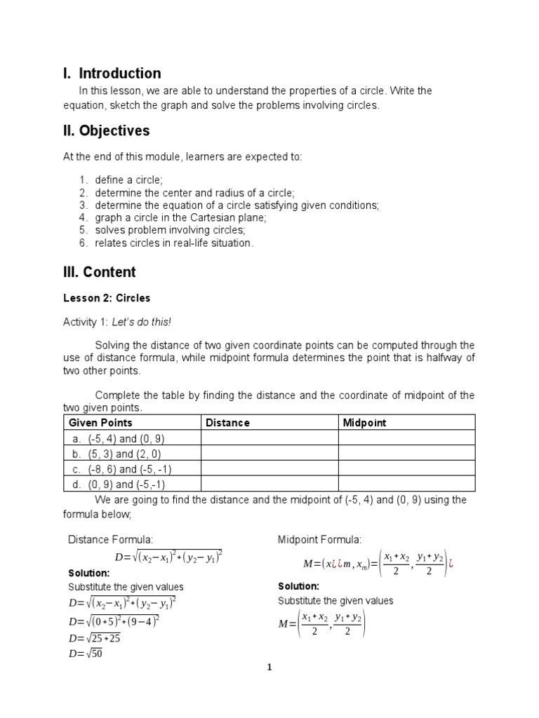 Module 2 Lesson 2 Circles 1 Pdf Circle Tangent