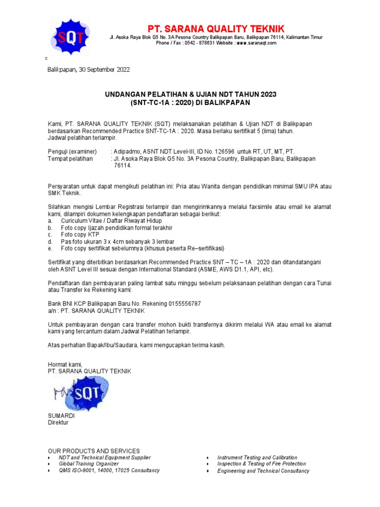 Jadwal Training NDT 2023 Revisi 1 | PDF