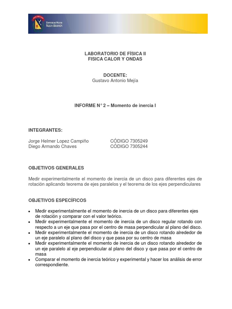Informe No 2 Momento de Inercia | PDF | Fuerza | Masa
