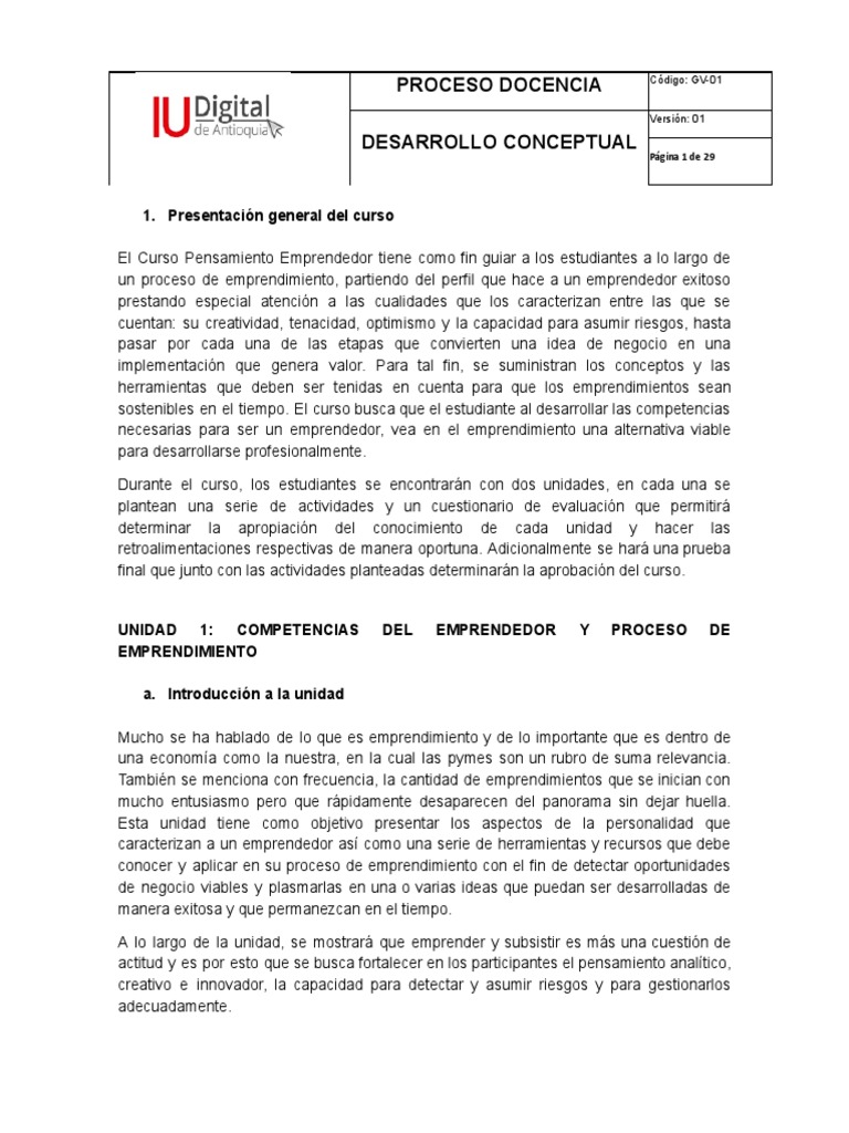 Unidad 1 | PDF | Iniciativa empresarial | Modelo de negocio