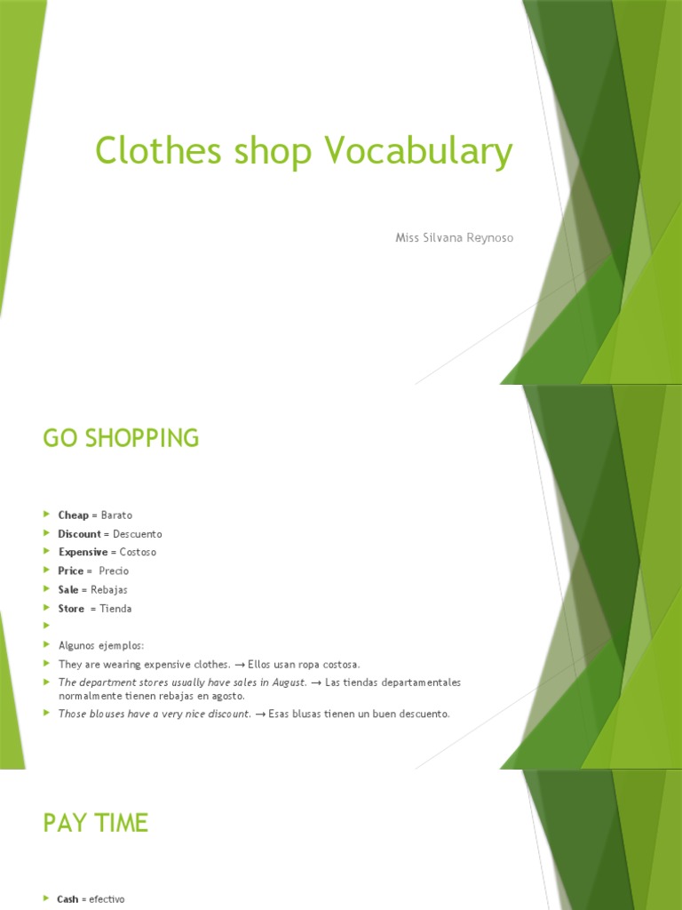 Clothes Shop Vocabulary | PDF