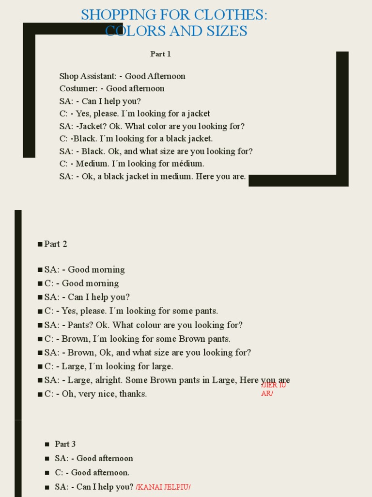 DIALOGUE Shopping For Clothes | PDF