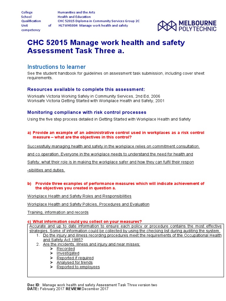 Manage Workplace Health and Safety Guide | PDF | Occupational Safety ...