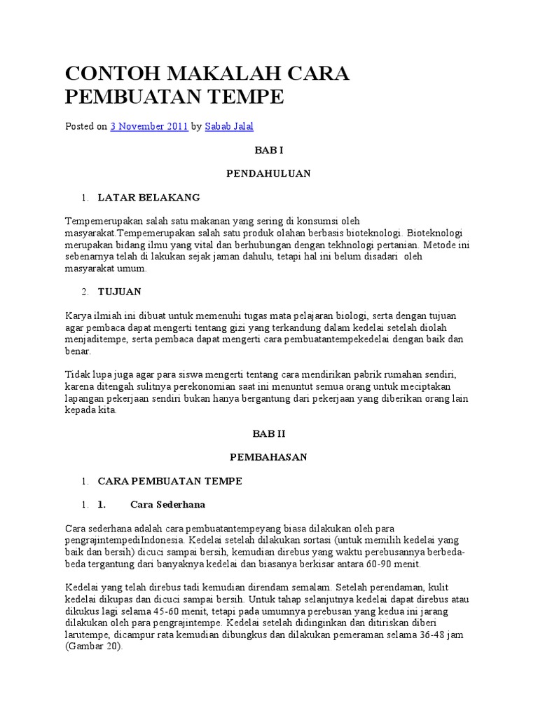Contoh Makalah Cara Pembuatan Tempe | PDF | Sains & Matematika